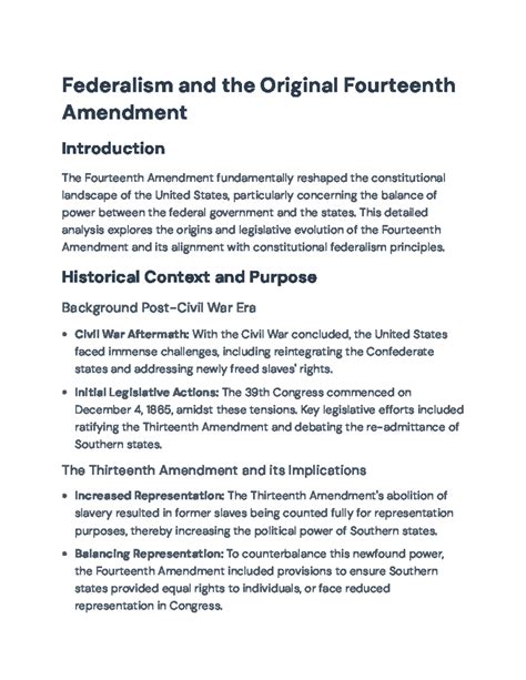 Federalism And The Fourteenth Amendment Historical Impact Analysis