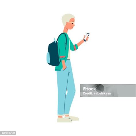 현대 젊은 남자 산책 또는 도시 평면 벡터 그림 고립에서 산책로 거리에 대한 스톡 벡터 아트 및 기타 이미지 거리 건축