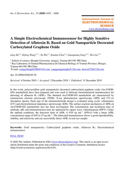 Pdf A Simple Electrochemical Immunosensor For Highly Sensitive Detection Of Aflatoxin B1 Based