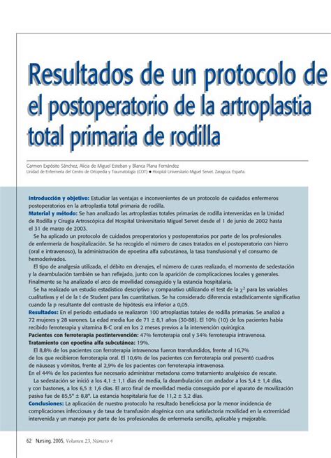 PDF Resultados De Un Protocolo De El Postoperatorio De La