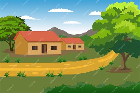 Premium Vector Indian Village Road With Small Old Hut Indian Village