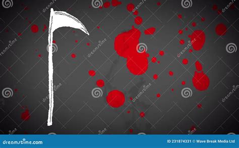 Animation Of Red Blots Over Scythe On Grey Background Stock Video Video Of Party Grey 231874331