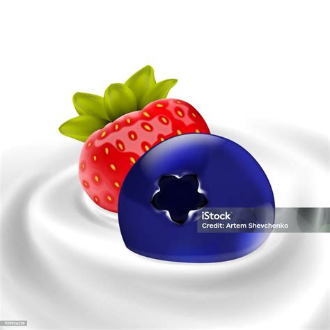 딸기와 블루베리에 떠 있는 휘 핑 크림 또는 요구르트 파 순수 벡터 일러스트 레이 션 우유 제품 및 음료 디자인 고품질 예술에