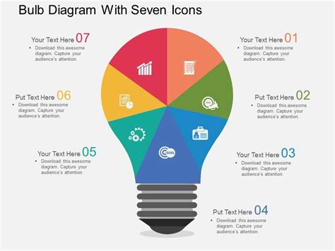 Bulb Diagram With Seven Icons Powerpoint Templates