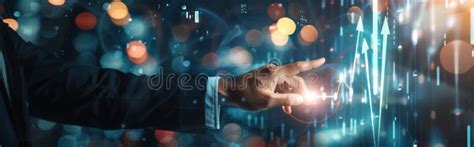 businessperson interacting with digital data display showing growth
