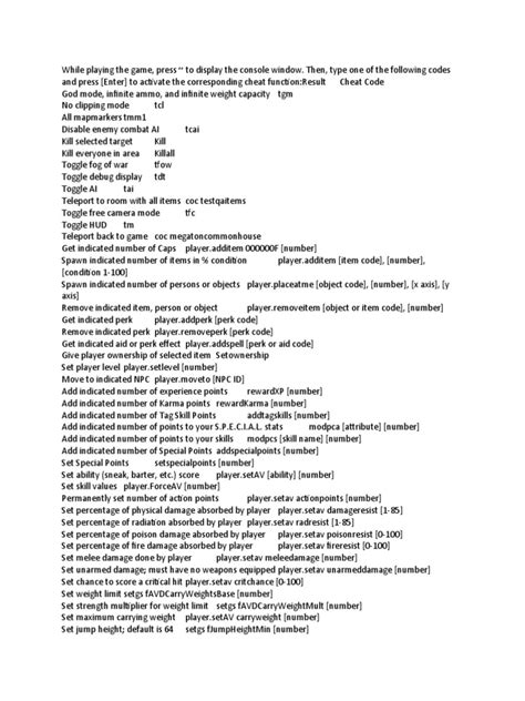 Fallout 3 Console Commands Pdf