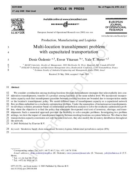 Pdf Multi Location Transshipment Problem With Capacitated Production