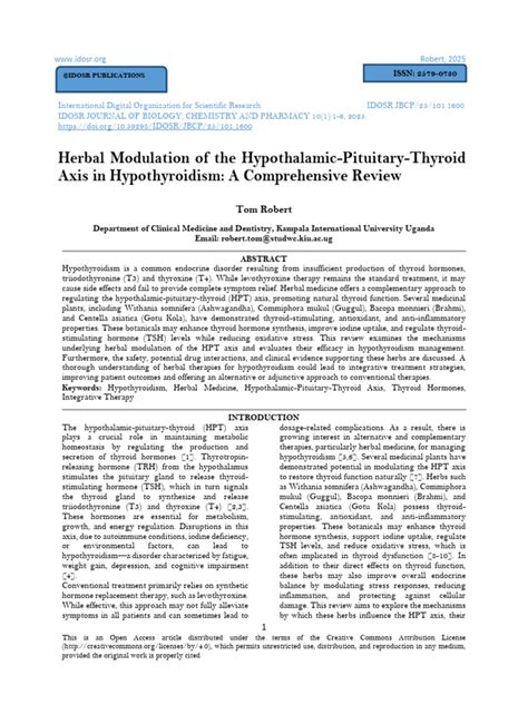 Herbal Modulation Of The Hypothalamic Pituitary Thyroid Axis In Hypothyroidism A Comprehensive
