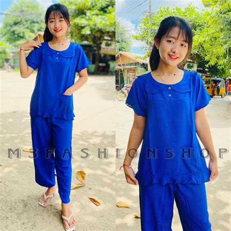 စျေးတန် အသားကောင်း ဝါးချည် လက်တို ဘောင်းဘီရှည် 💗 Size ~ Free ရင် ~ 38
