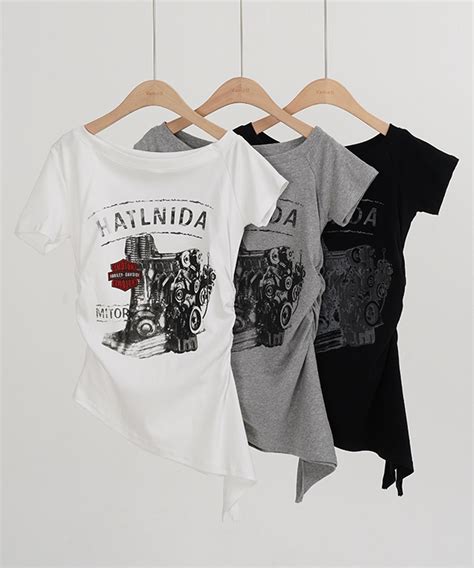 반셀 3c 드롭 오프숄더 언발 그래픽 반팔 티셔츠 반팔티 원숄더 빈티지 언발티셔츠 사선언발