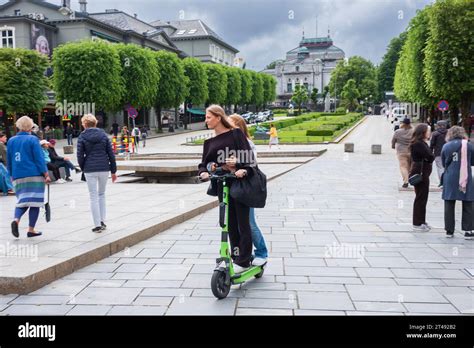 Bergen Norway June 22 2023 Two Teenage Girls Ride An Electric