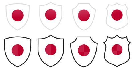 垂直日本國旗在盾牌形狀四個3d和簡單的版本日本圖示 符號向量圖形及更多商標圖片 商標 國家名勝 國旗 Istock