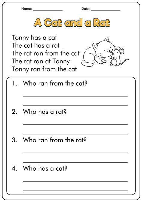 Reading Comprehension Worksheets Grade 1 English Created Resources