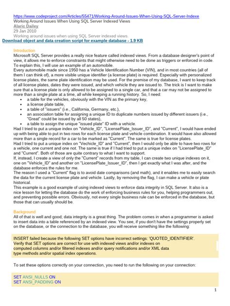 Working Around Issues When Using Sql Server Indexed Views Pdf Database Index Microsoft Sql
