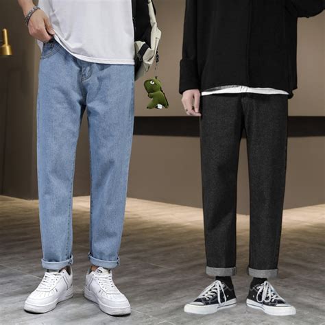 กางเกงยีนส์ผู้ชาย สไตล์เกาหลี Jeans ย้อนยุค กางเกงขายาวชาย Shopee Thailand