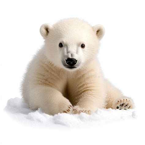 Adorable Polar Bear Cub Sitting In Snow White Background Sweet Wildlife