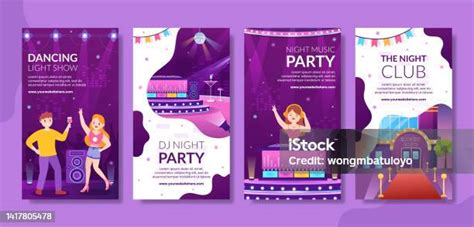 Dj 나이트 클럽 파티 소셜 미디어 스토리 템플릿 손으로 그린 만화 플랫 일러스트 레이 션 Dj에 대한 스톡 벡터 아트 및 기타 이미지 Dj 공연 공연자 Istock