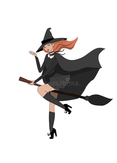 Летание девушки ведьмы на иллюстрации предпосылки Broomstick белой