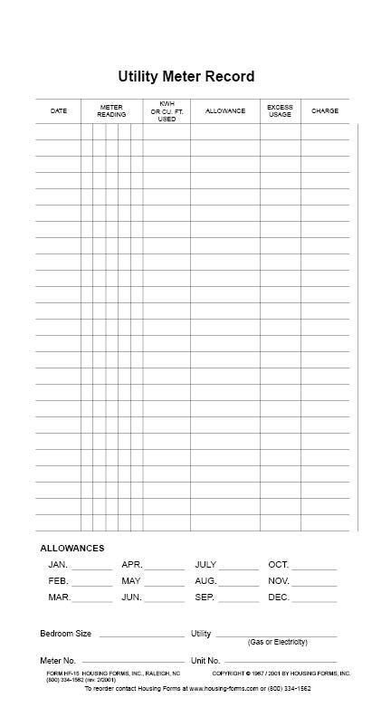 Hf 15 Utility Meter Record Housing Forms