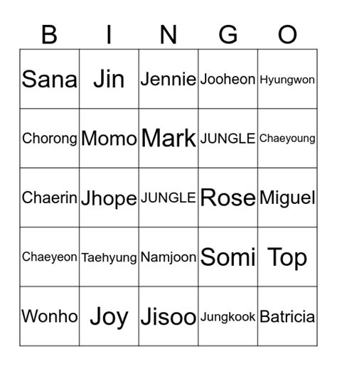 Jungle Bingo Card