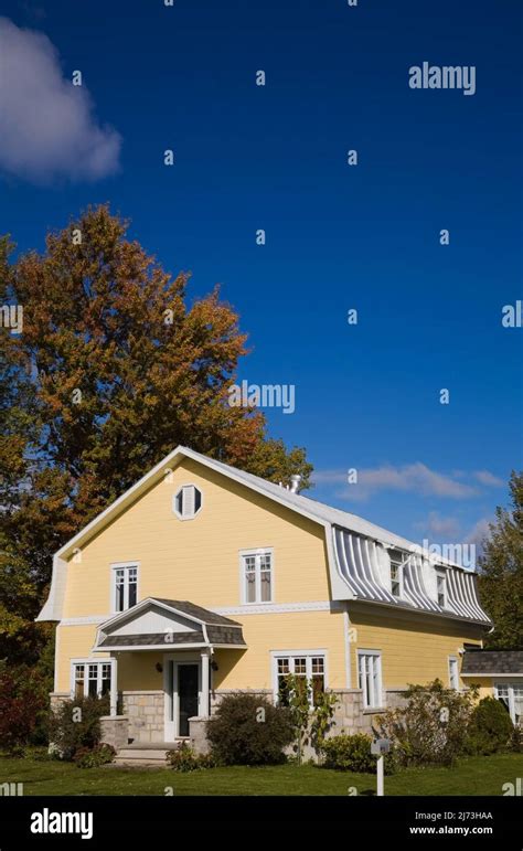 Yellow Two Story Cut Stone And Wood Plank Cladded Barn Style Home With