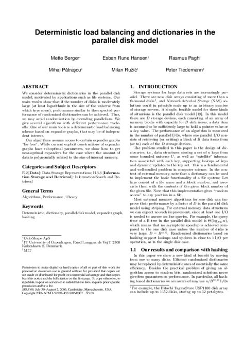 Pdf Deterministic Load Balancing And Dictionaries In The Parallel