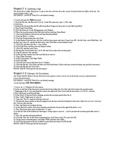 Microsoft Word Lesson 2 Projects Pdf Computer File Button Computing