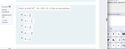 solved find k so that 3x 2 4x 2k 5 0 ﻿has no solution