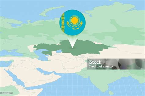국기가 있는 카자흐스탄의 지도 그림 카자흐스탄과 주변 국가의 지도 제작 삽화 카자흐스탄의 국기에 대한 스톡 벡터 아트 및 기타