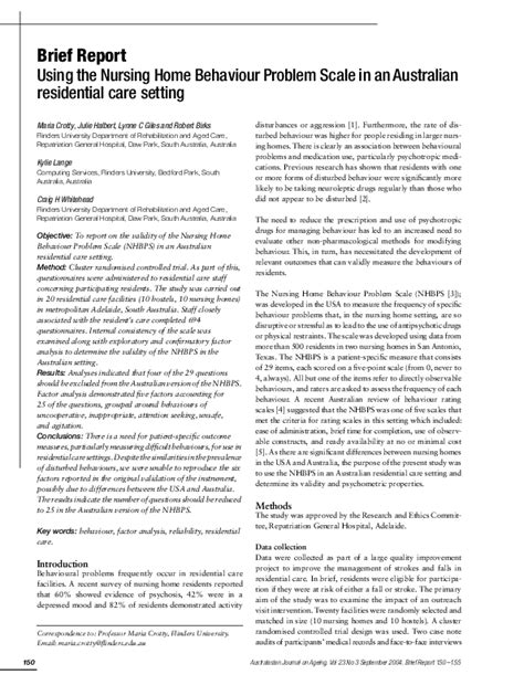 Pdf Using The Nursing Home Behaviour Problem Scale In An Australian