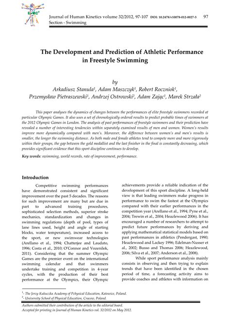 Pdf The Development And Prediction Of Athletic Performance In Freestyle Swimming