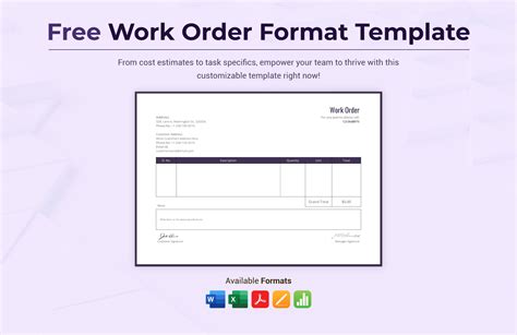 Work Order Format Template In Excel Pages Apple Numbers PDF Word Google Docs Google Sheets