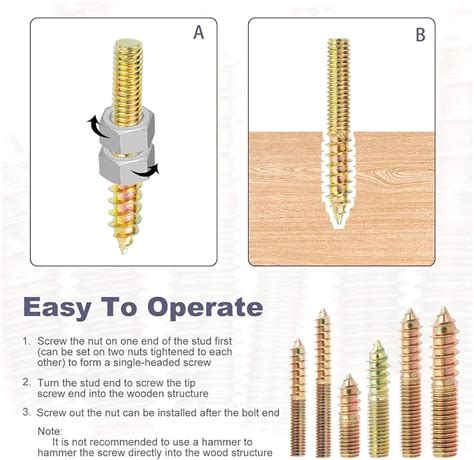 Door Handle Screws Top Vigor 8pcs Hanger Bolts M6x60mm Double Headed