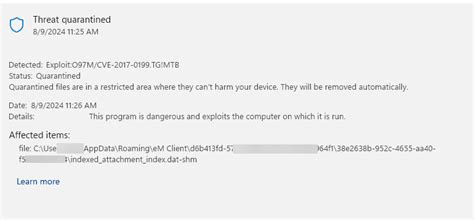 1003447 Installer Triggered Windows Defender Exploit Detection Em