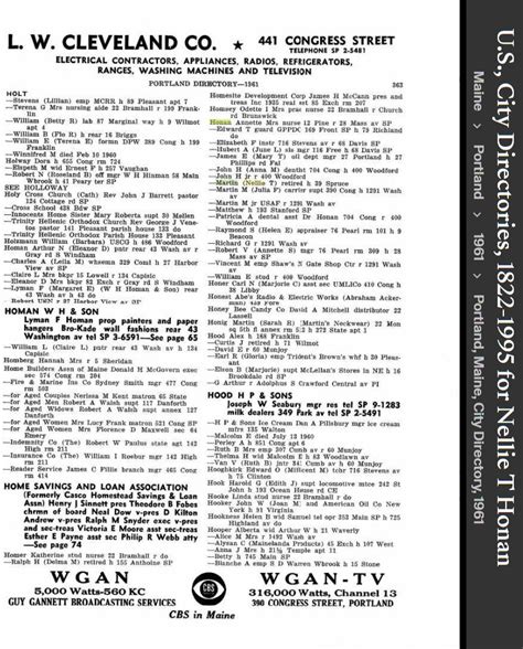 Ellen Theresa Brogan Honan U S City Directories 1822 1995 1961