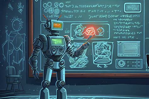 Bitcoin Cryptocurrency Digital Currency Concept Robot Professor Explains Stock Illustration
