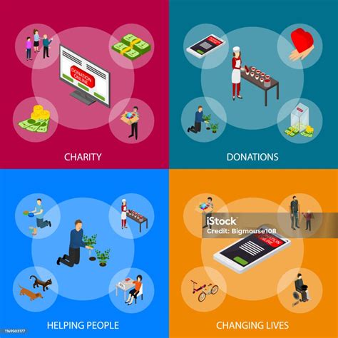 자선 기부 기금 배너 세트 3d 등각 투영보기 벡터 3차원 형태에 대한 스톡 벡터 아트 및 기타 이미지 3차원 형태 개념 개체 그룹 Istock