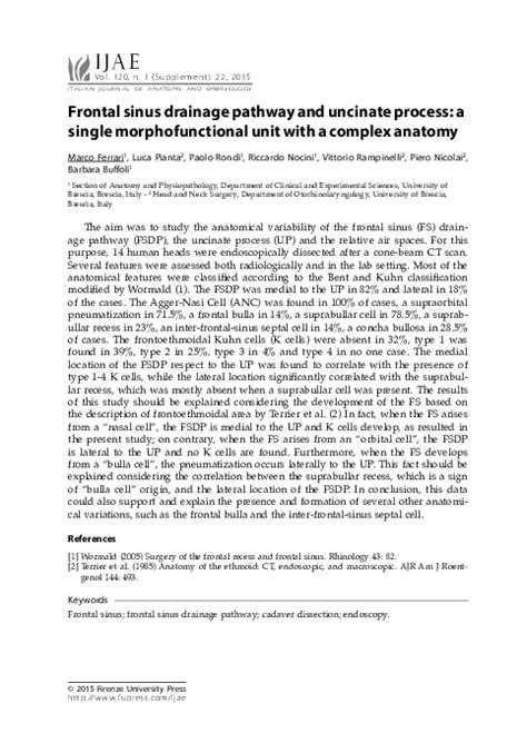 Pdf Frontal Sinus Drainage Pathway And Uncinate Process A Single