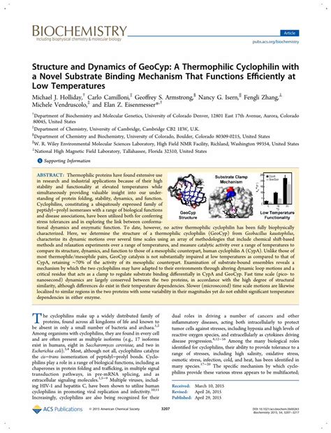 Pdf Structure And Dynamics Of Geocyp A Thermophilic Cyclophilin … · Cyclophilin Counterpart