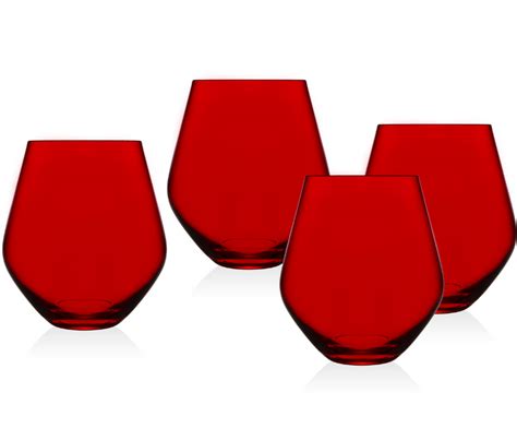 Red Stemless Wine Glasses Holiday Christmas Goblets