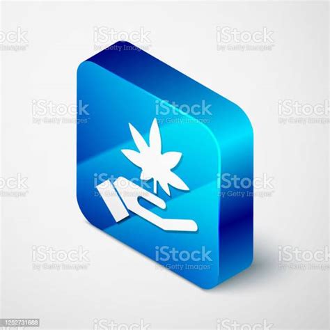 等軸測醫用大麻或大麻葉圖示隔離在灰色背景大麻符號藍色方形按鈕向量插圖向量圖形及更多上癮圖片 上癮 健保和醫療 健康的生活方式 Istock