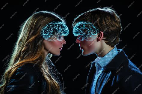 Neuronal Gear Neural Function Artistic Portrait Of Two Figures With Neural Connections