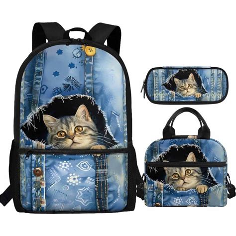 Denim Cat Backpack For School Nouvette