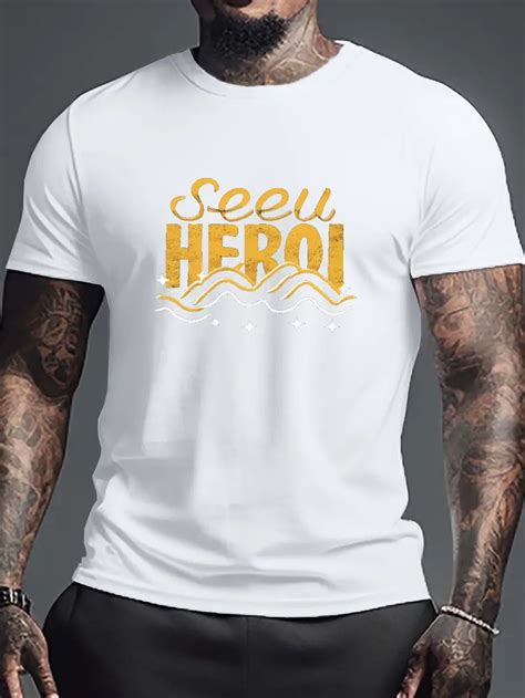 영웅 편지 인쇄 남성용 트렌디한 반소매 티셔츠 남성용 피트니스 트레이닝 조깅 야외 활동을 위한 Temu Korea
