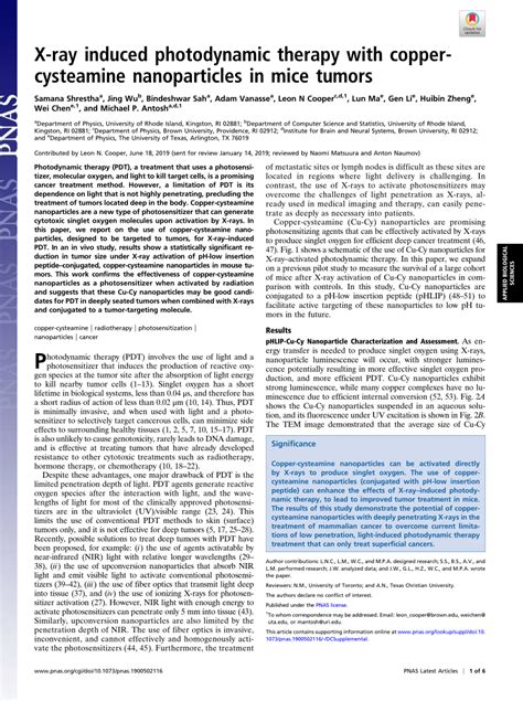 Pdf X Ray Induced Photodynamic Therapy With Copper Cysteamine