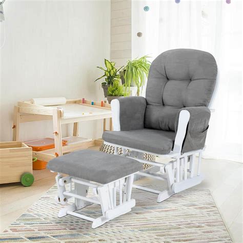 Maykoosh Whitedark Gray Glider And Ottoman Set Nursery Rocking Chair