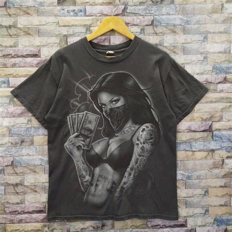 Vintage Chicano Sexy Tattoo Girl Mexican Threads Gray Gem