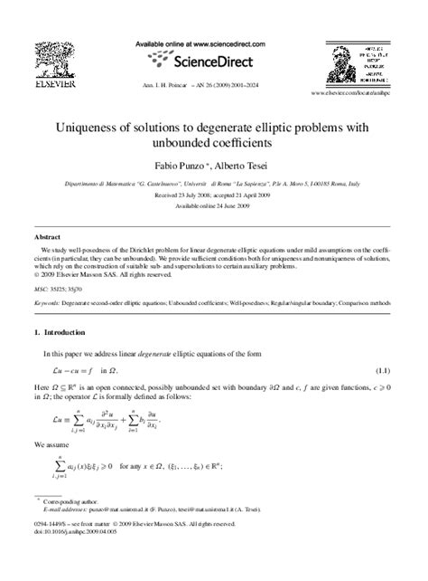 Pdf Uniqueness Of Solutions To Degenerate Elliptic Problems With Unbounded Coefficients