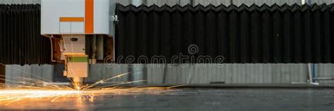 Cnc Machine Laser Cutting Of Metal Sparks Stock Image Image Of Technology Manufacture