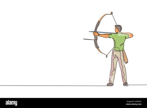 Single Continuous Line Drawing Of Young Professional Archer Man Focus